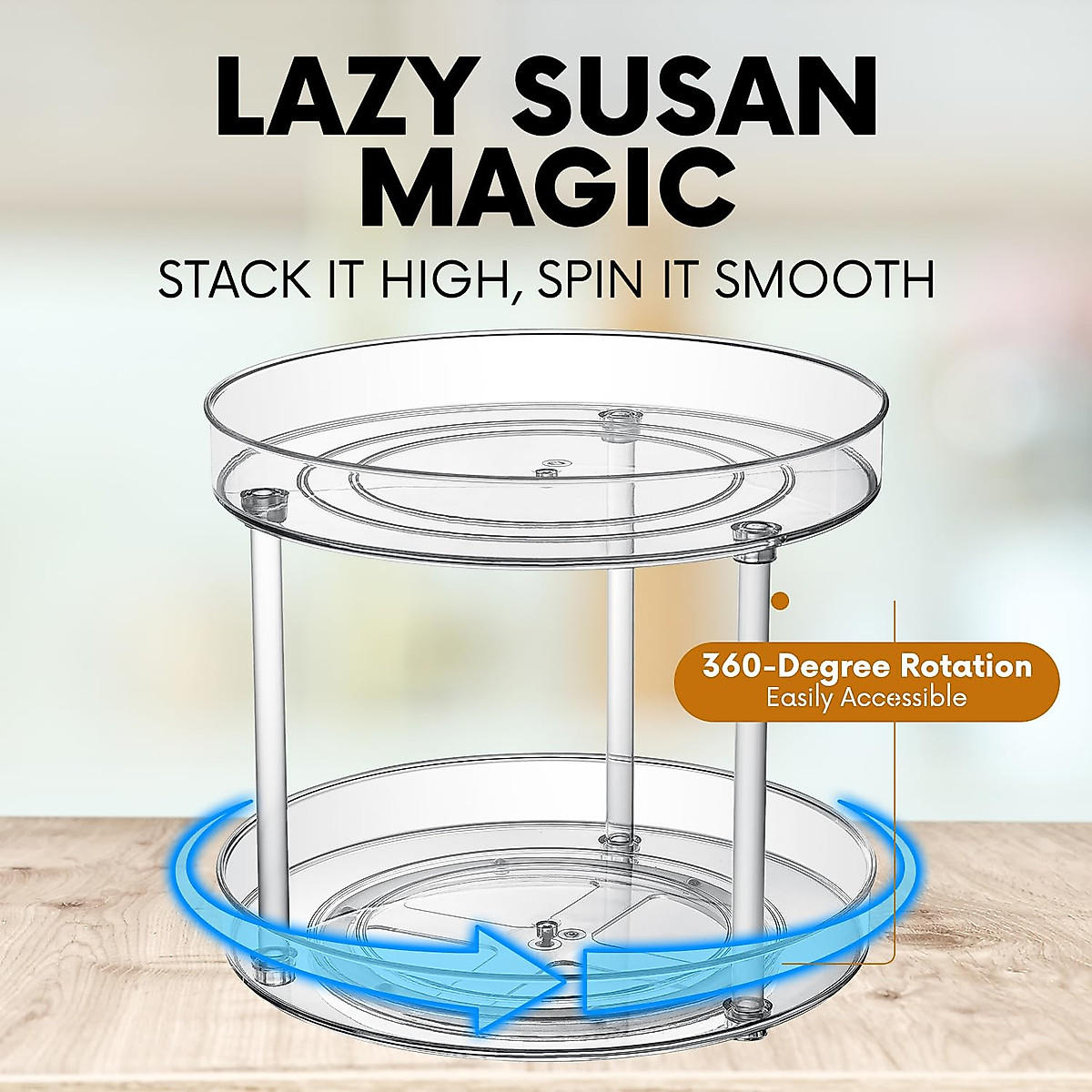 Clear Lazy Susan Organizer, Rotating Kitchen Pantry Organization and Storage, Medicine Cabinet Organizer, Lazy Susan Turntable Organizer for Cabinets, Bathroom, Refrigerator, Dresser, Spice Organizer