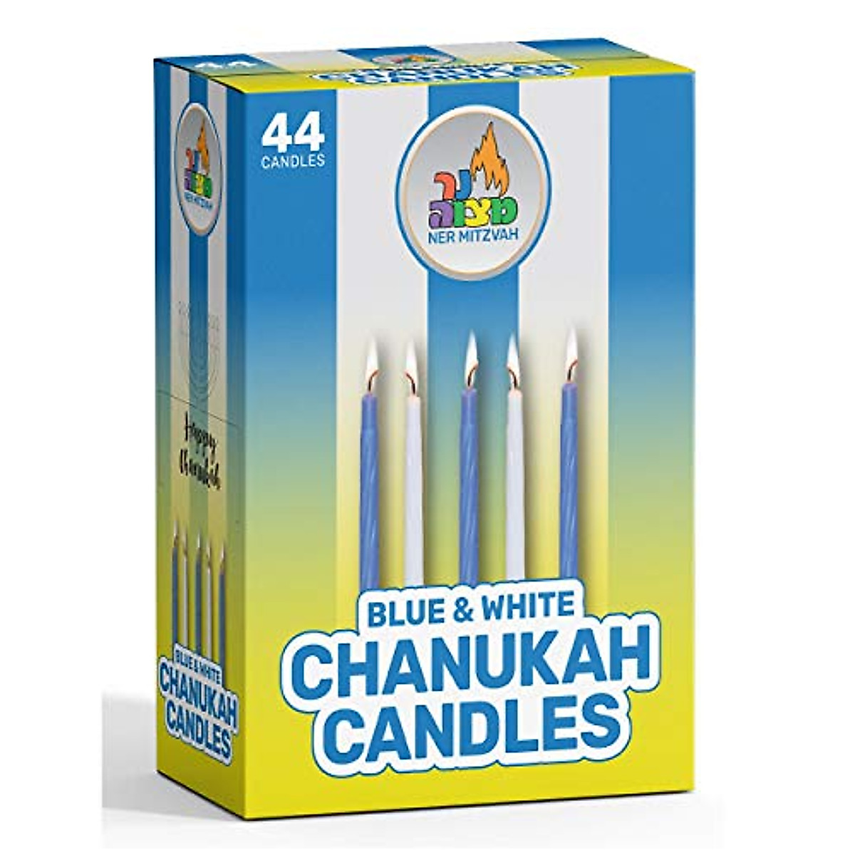 Ner Mitzvah Hanukkah Candles - Blue and White Chanukah Candle - Premium Quality Wax - 44pk. for All 8 Nights of Hanukkah