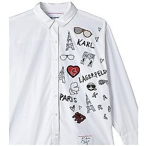 Karl Lagerfeld Paris Women's Long Sleeve Iconic Blouse, Motif Soft White, Large