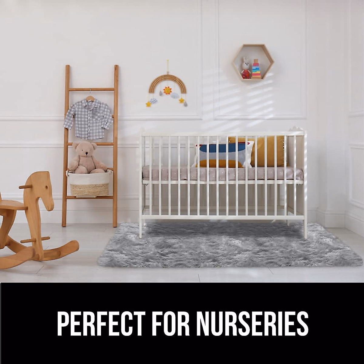 Gorilla Grip Fluffy Faux Fur Sheep Rug, Machine Washable Soft Furry Area Rugs, Rubber Backing, Plush Floor Carpets for Baby Nursery, Bedroom, Living Room Shag Carpet, Luxury Home Decor, 3x5, Gray