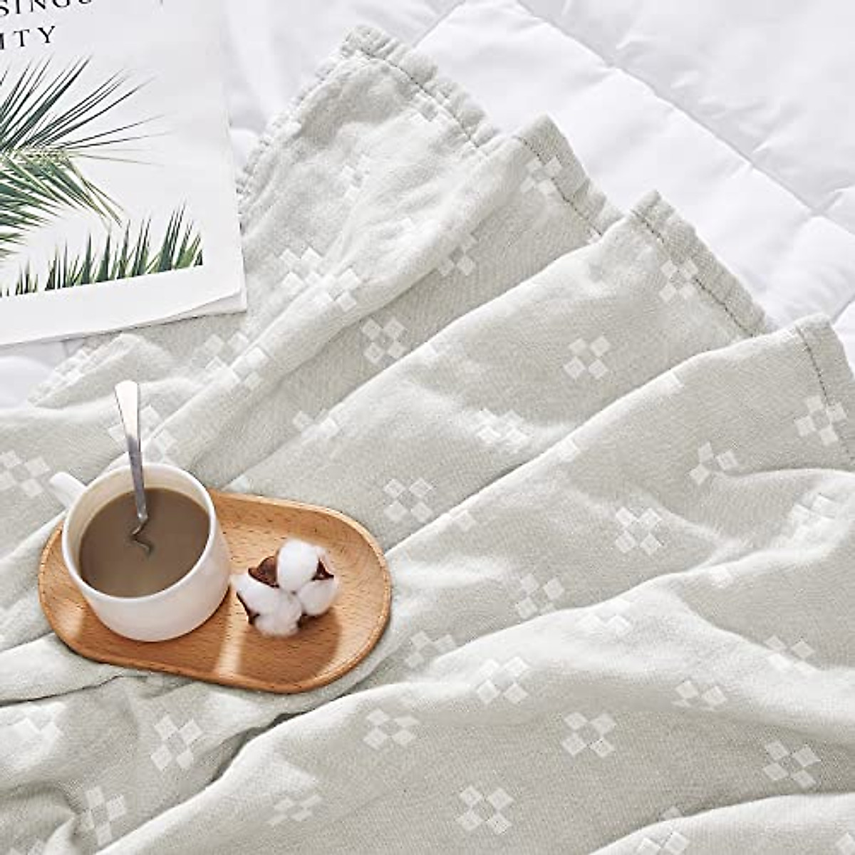 jinchan Grey Throw Blanket for Couch Boho Throw Blanket Cozy Blanket Cotton Spring Blanket Twin Size Bed Throw 3 Layer Coverlet Geometric Quilt Gray Soft Blanket Baby Kid Gift 60x80 Inch