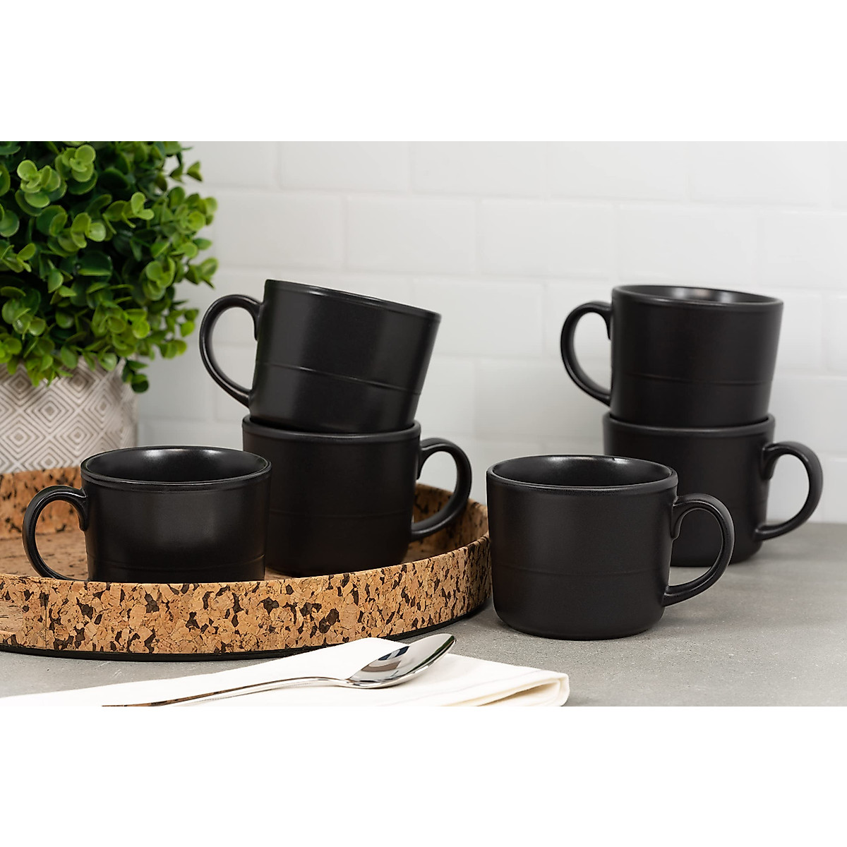 Double Line 3.75"/12 oz Mug, Set of 6, Matte Black
