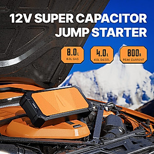 Autowit Super Capacitor Jump Starter, 12V Batteryless Jump Starter, 8.0 Gas&4.0 Diesel Car Jump Starter, Portable Jump Starter for Car Battery, Bulit-in Supercapacitor, No Need Pre-Charge