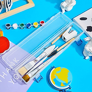 8 Pcs Translucent Plastic Paint Brush Holders Paint Brush Case Organizers Drawing Tools Storage Box Long Paint Brush Case Watercolor Pen Pencil Container Buckle Design for Artist 13 x 2.7 x 1.4 Inches
