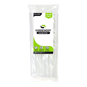 Surebonder Made in the USA All Purpose Stick Glue Sticks-All Temperature-Clear 7/16" D, 10" L Glue Stick-20 Sticks per Bag