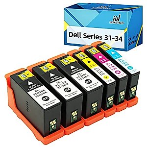 Intactech 6 Pack Compatible Dell Series 31 32 33 34 Ink Cartridges Work for Dell V525w V725w Printer (3 Black, 1 Cyan, 1 Magenta, 1 Yellow)