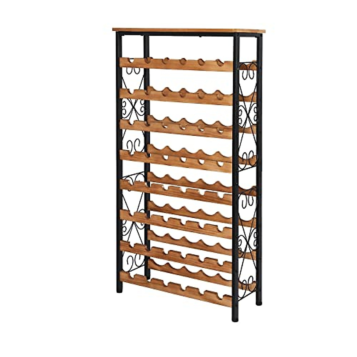 48 Bottles Floor Wine Rack with Wood Top, Freestanding Wine Bottle Organizer Shelf, Wobble-Free 8 Tier Wine Display Storage Stand for Kitchen Pantry, 25.2''L x 10.7''W x 47.2''H