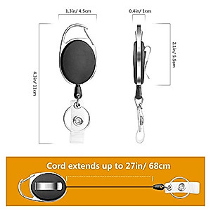 Retractable Badge Reel with Carabiner Belt Clip and Key Ring for ID Card Key Keychain Badge Holder Black 10 Pack by NATUREBELLE