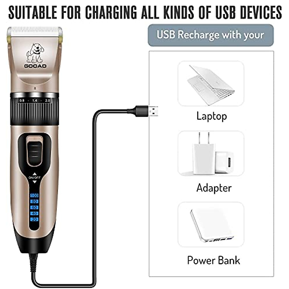 Dog Clippers, Professional Dog Grooming Kit, Cordless Dog Grooming Clippers for Thick Coats, Dog Hair Trimmer, Low Noise Dog Shaver Clippers, Quiet Pet Hair Clippers Tools for Dogs Cats(Gold)