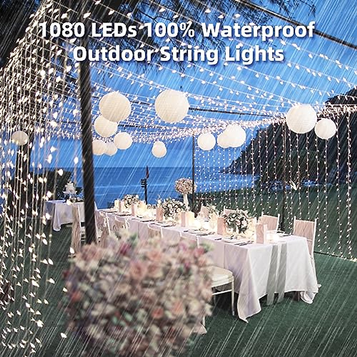 Outdoor Fairy 1080 LED String Lights 364FT - 8 Modes, Remote & Plug-in | Waterproof, Perfect for Christmas, Halloween, Bedroom & Party Decorations (Cool White)