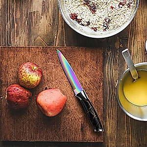 Rainbow Knife Set, Non Stick Kitchen Knives Set with Acrylic Block, 6 Piece Stainless Steel Knives, Marbling Handle Chef Quality for Home & Pro Use, Best Gift (Black Handle)