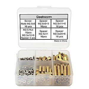 Geekworm for Raspberry Pi Installation Tool 100 Pcs/Lot M2.5 Series Hex Brass Spacer/Standoffs + Nuts + Screws w/Storage Case for Raspberry Pi 5/4B/3B+/3B/3A+/Zero W/2W Accessories Kit