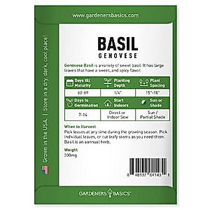Genovese Basil Seeds for Planting Heirloom Non-GMO Herb Plant Seeds for Home Herb Garden Makes a Great Gift for Gardening by Gardeners Basics