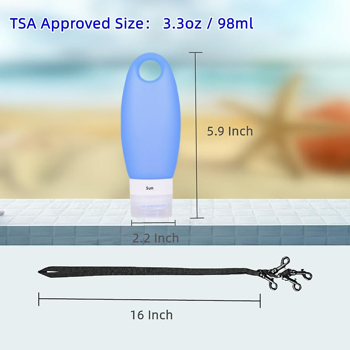 SANTREST Gym Refillable Bottles Leak Proof Camping Travel Containers with Shower Lanyard,3.3oz TSA Approved Squeezable Silicone Travel Tube Set for Gym Shampoo Lotion Soap