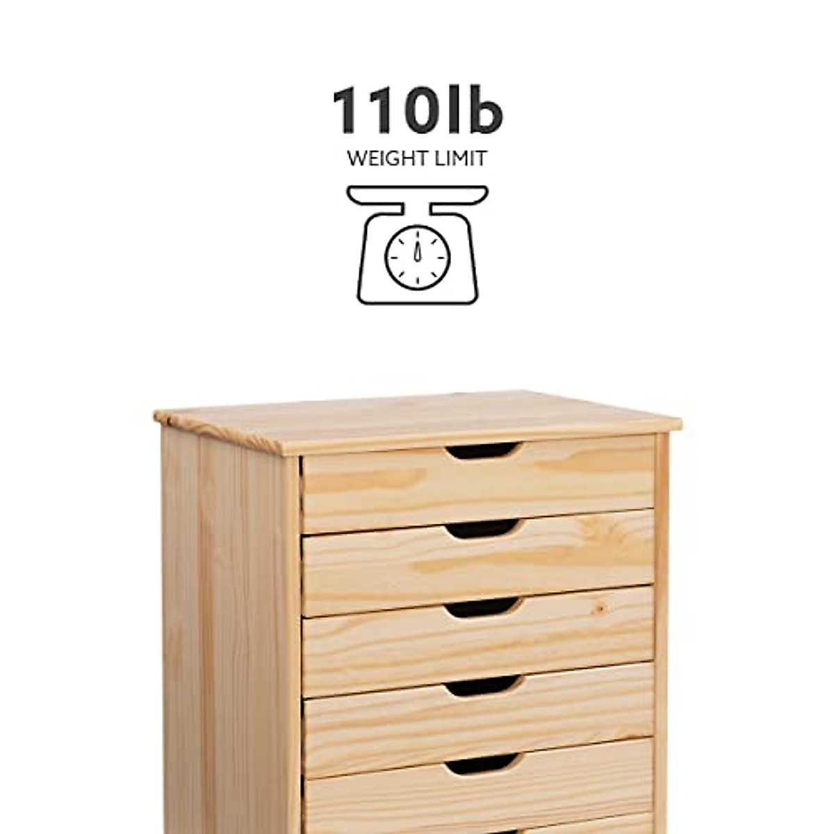 Linon Home Decor Products Corinne Six Drawer Wide, Natural Rolling Cart