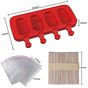 Ozera 2 Pack Popsicles Molds, Homemade Cake Pop Mold Cakesicle Molds Silicone Popcical Molds, 4 Cavities Ice Pop Cream Molds Maker with 50 Wooden Sticks & 50 Popsicle Bags for DIY Popsicles