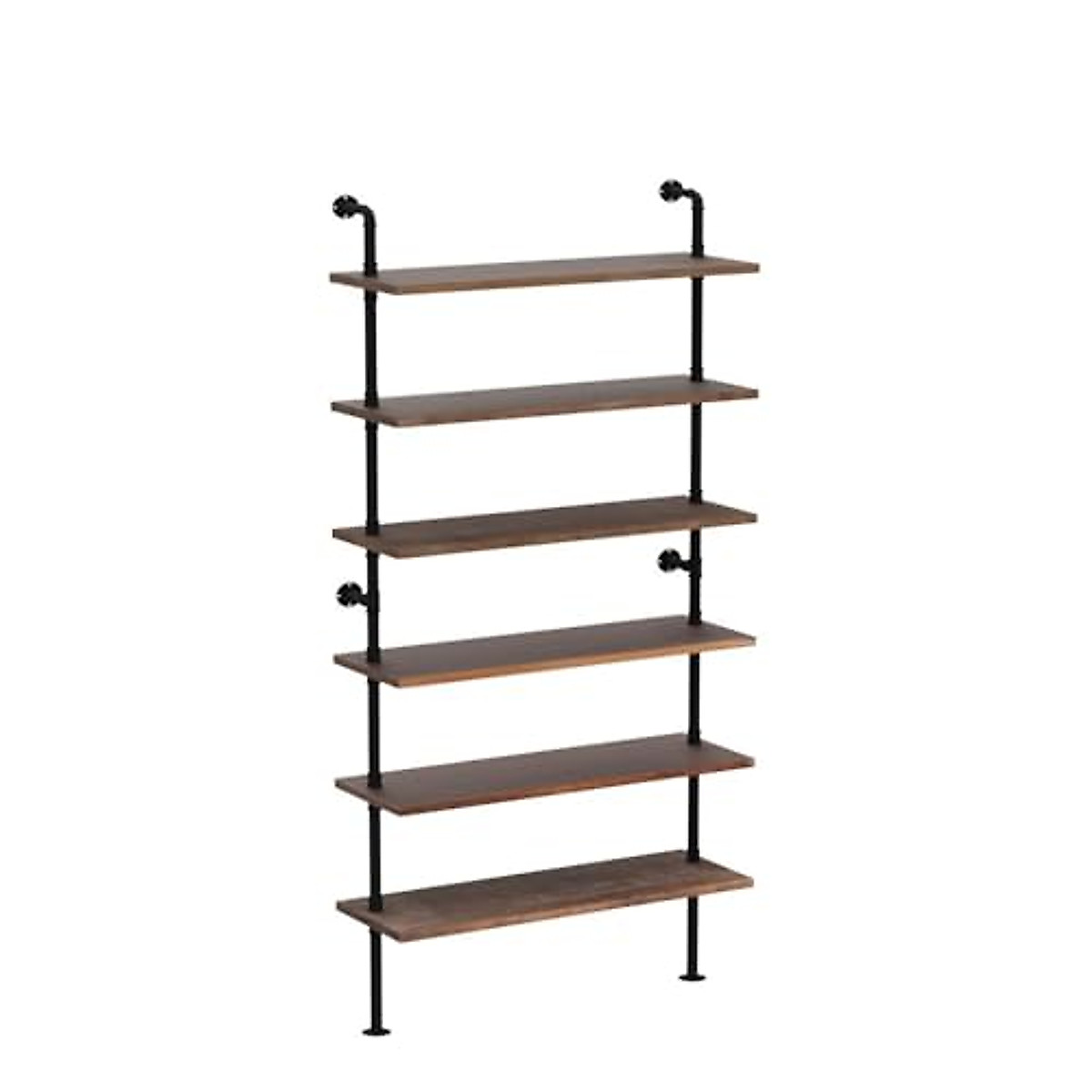 Anynice 6 Tier Industrial Ladder Pipe Shelf Bookcase, Rustic Wall Mounted Pipe Bookshelves for Decor and Storage