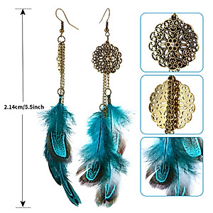 6 Pairs Women Faux Feather Earrings Dream Catcher Earring Bohemian Fringe Tassel Long Drop Dangle Earrings Set with Design for Women (Style 2)