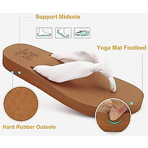 KuaiLu Flip Flops Women Arch Support Yoga Mat Comfortable Summer Beach Walking Thong Cushion Sandals Slip on Outfits Travel Essentials Orthotic Slides Indoor Outdoor Slippers Shoes White Khaki Size 8