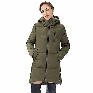 Orolay Women's Stylish Down Hooded Jacket with Two-Way Zipper Winter Down Coat Puffer Jacket Army Green M