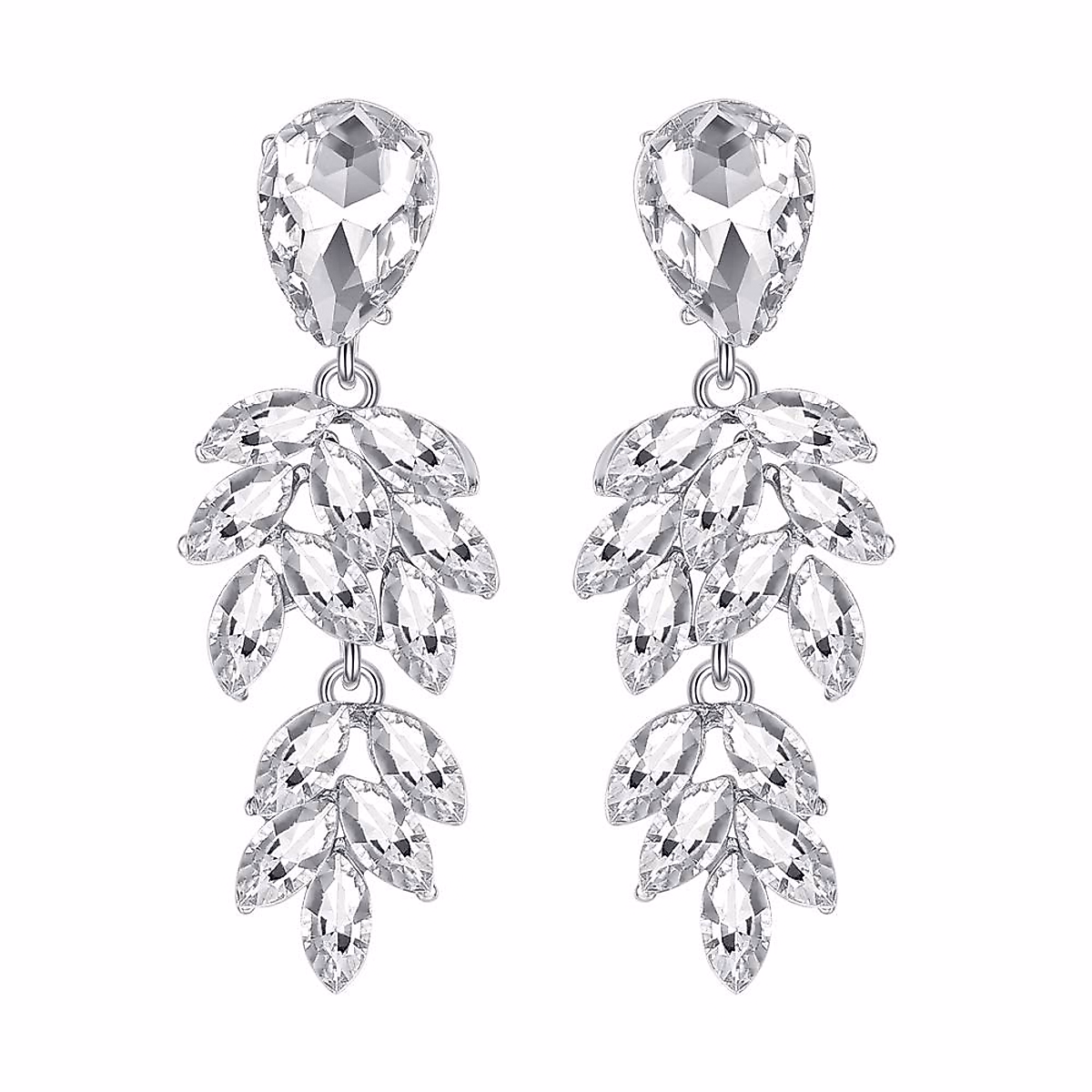 mecresh Silver Transparent Cute Crystal Leaf Filigree Cluster Chandelier Drop Dangle Earrings Jewelry for Women's Day 2022 Fashion Jewelry