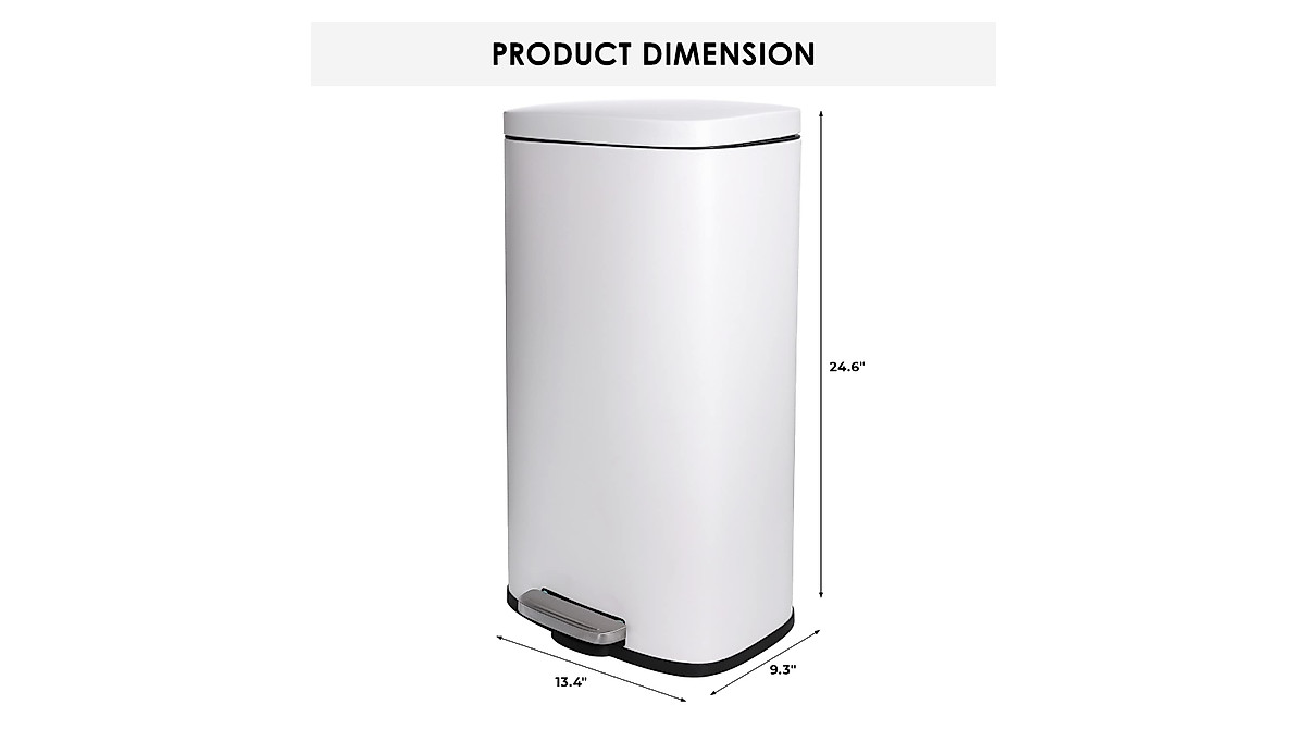 Arlopu 30L Stainless Steel Step Trash Can - Soft-Close Lid