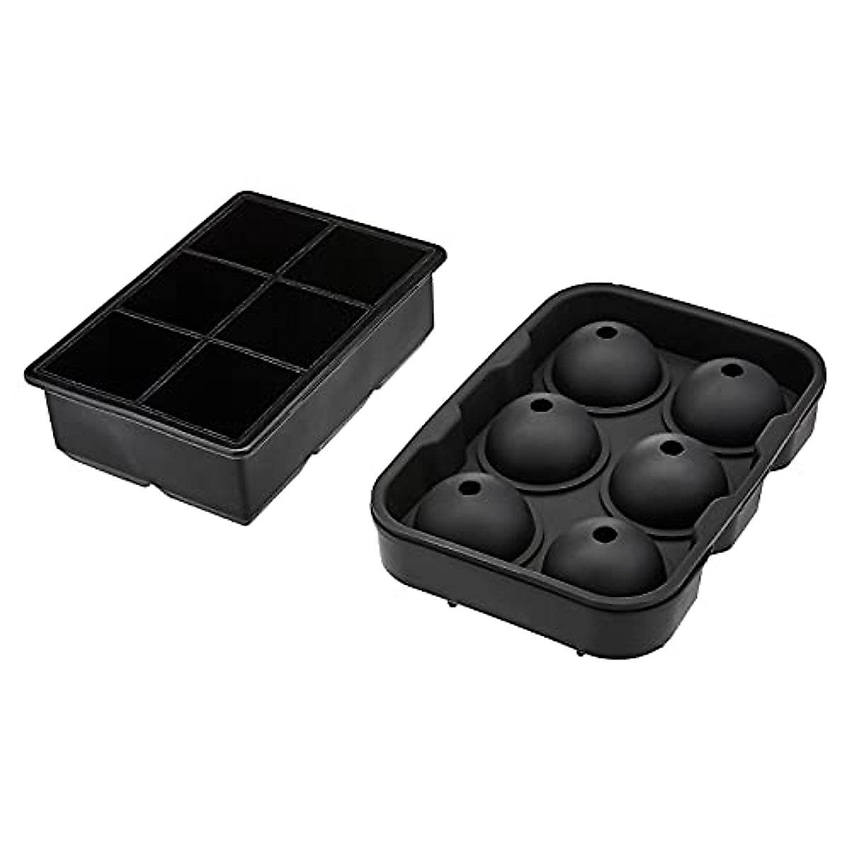 AmazonCommercial Silicone Ice Cube Tray - Set of 2 with (1) Spherical mold and (1) Square mold