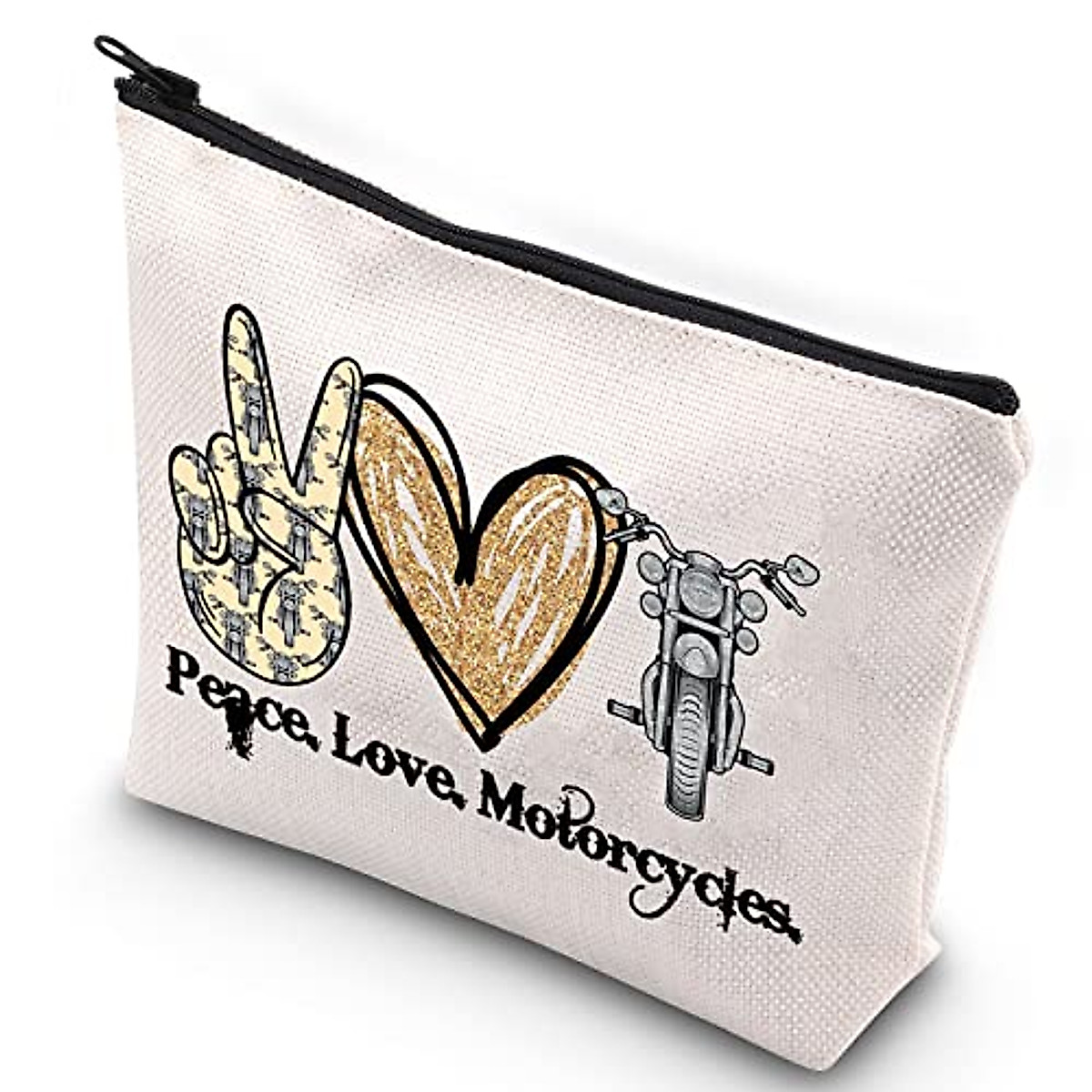 WZMPA Motorcyclist Cosmetic Bag Ride Safe Biker Gift Peace Love Motorcycle Makeup Zipper Pouch Bag For Friend Family (Peace Motorcycle)