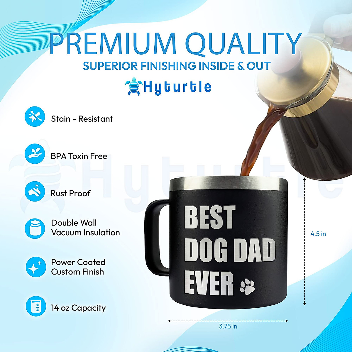 Hyturtle Best Dog Dad Ever Coffee Black Mug/Tumbler 14oz Gift For Dad, Gifts For Dad From Daughter, Son, Kids - Fathers Day - Birthday Gift Idea For Dog Lovers - Christmas Gifts For Father, Men