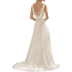 Abaowedding Women's Wedding Dress Lace Double V-Neck Sleeveless Evening Dress Ivory US 16