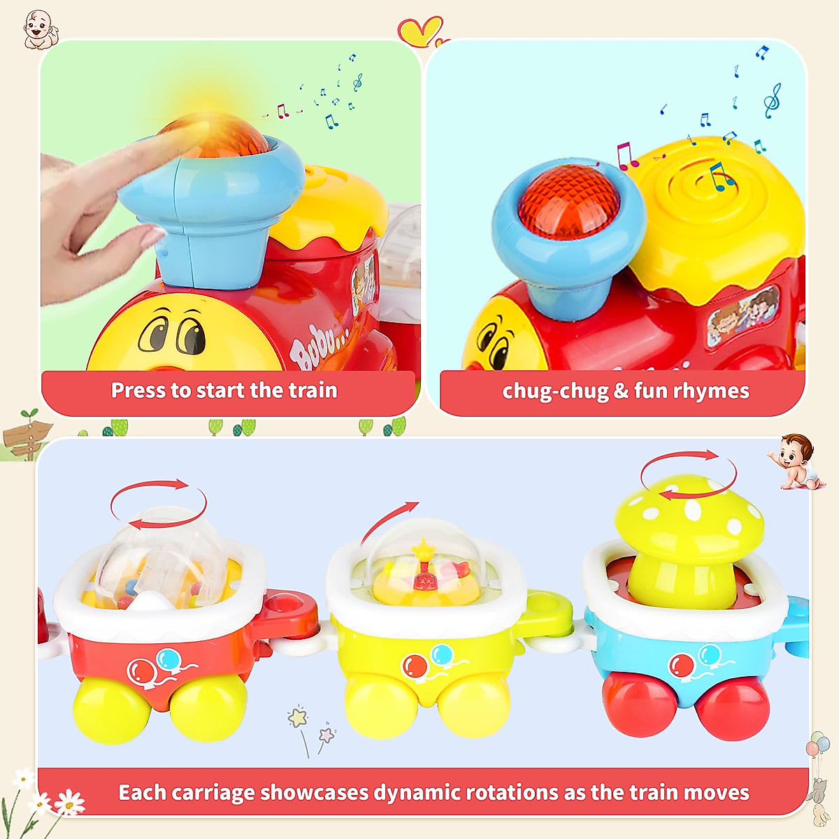 BAOLI Electric Train Toy,Railway Toy with Light & Music,Battery Operated Locomotive Train for 1 2 3 Year Old Kids Baby Toddler Boy Gifts,Early Educational Vehicle Toy