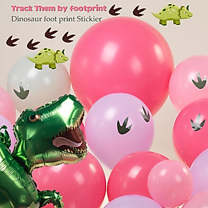 Pink Dinosaur balloon garland kit 150pcs Pastel Pink green Purple balloon and Foil Dinosaur balloon & footprint sticker for Girl Dino theme birthday Baby Shower decorations