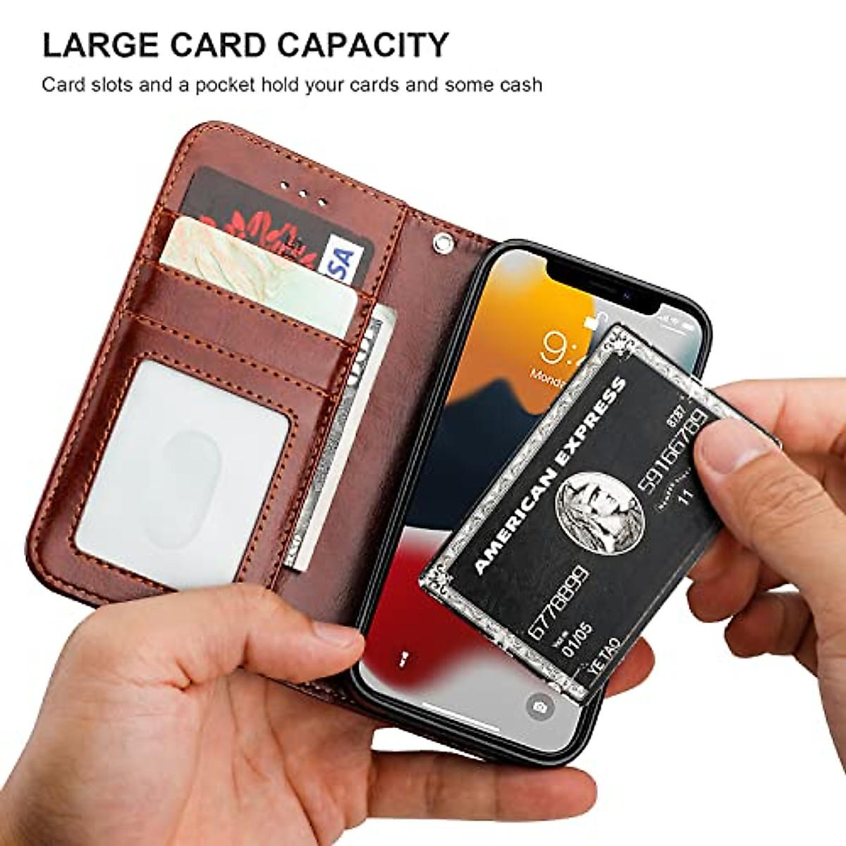 Bocasal Detachable Wallet Case for iPhone 13 Mini RFID Blocking Card Slots Holder Premium PU Leather Magnetic Kickstand Shockproof Wrist Strap Removable Flip Protective Cover 5G 5.4 inch (Brown)