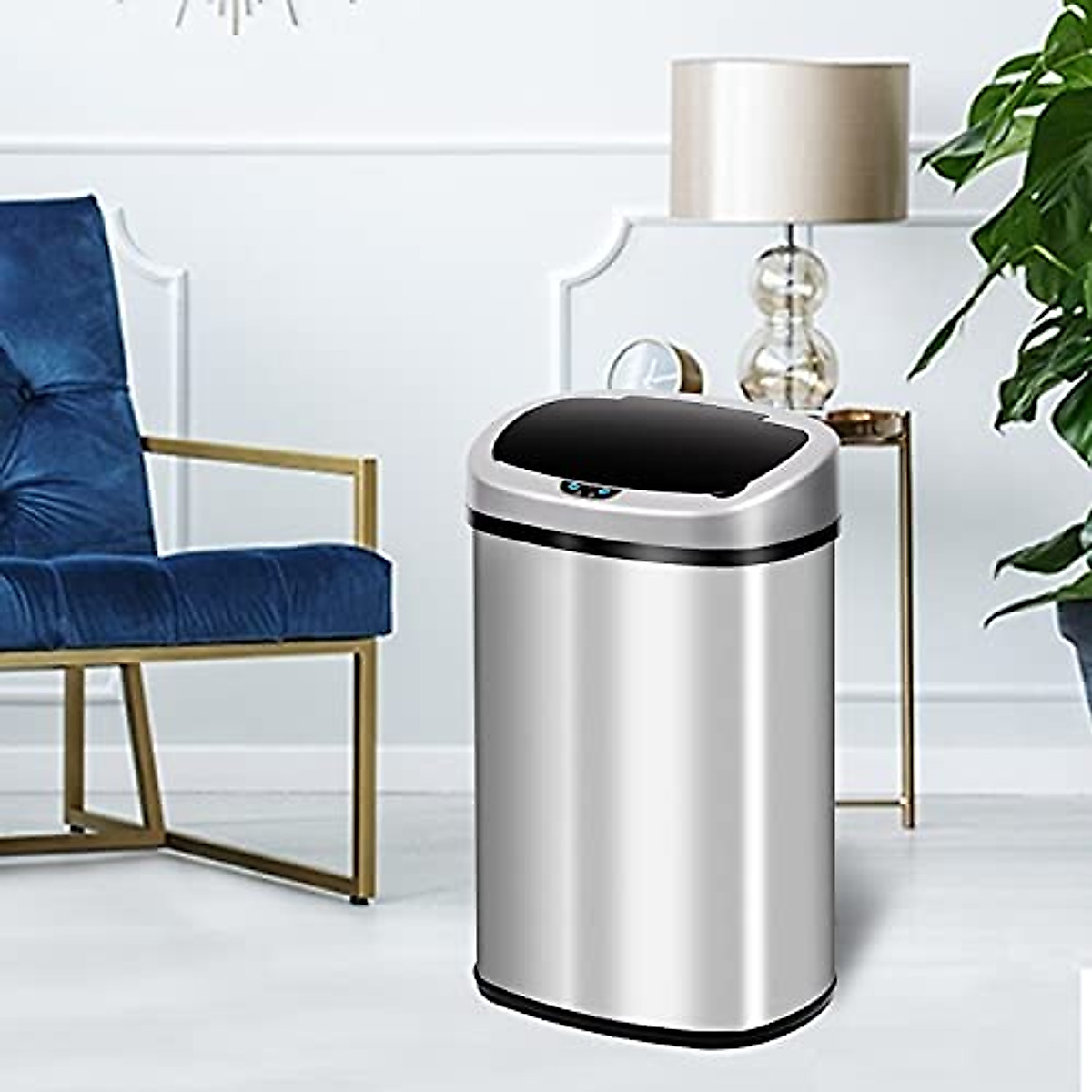 Trash Can,13 Gallon Automatic Garbage Can,Kitchen Trash Can with Lid,Modern Style Touch Free High-Capacity Brushed Stainless Steel Waste Bin,for Bathroom Kitchen Office Home,Indoor and Outdoor