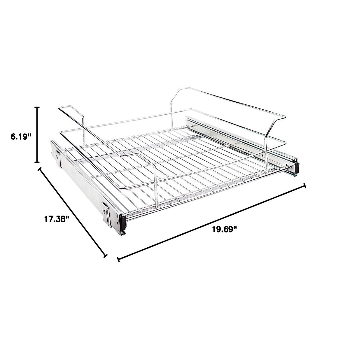 Hardware Resources MBPO21-R Assembled Single Sliding Pullout Steel Metal Wire Basket Organizer for Kitchen Cabinets Polished Chrome (18" for 21" Cabinet)