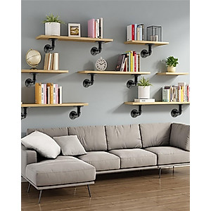 MUZIK Shelf Bracket, 12 Pack Heavy Duty Floating Shelf Brackets, Industrial Pipe Wall Mount Metal Shelving Brackets for Shelves, Vintage Black Iron Finish DIY Pipe Shelf (4*4 Inch)