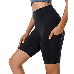 Stelle Womens High Waist Biker Cycling Gym Running Volleyball Workout Yoga Shorts (Medium, Silky Soft Compression-8" Black)