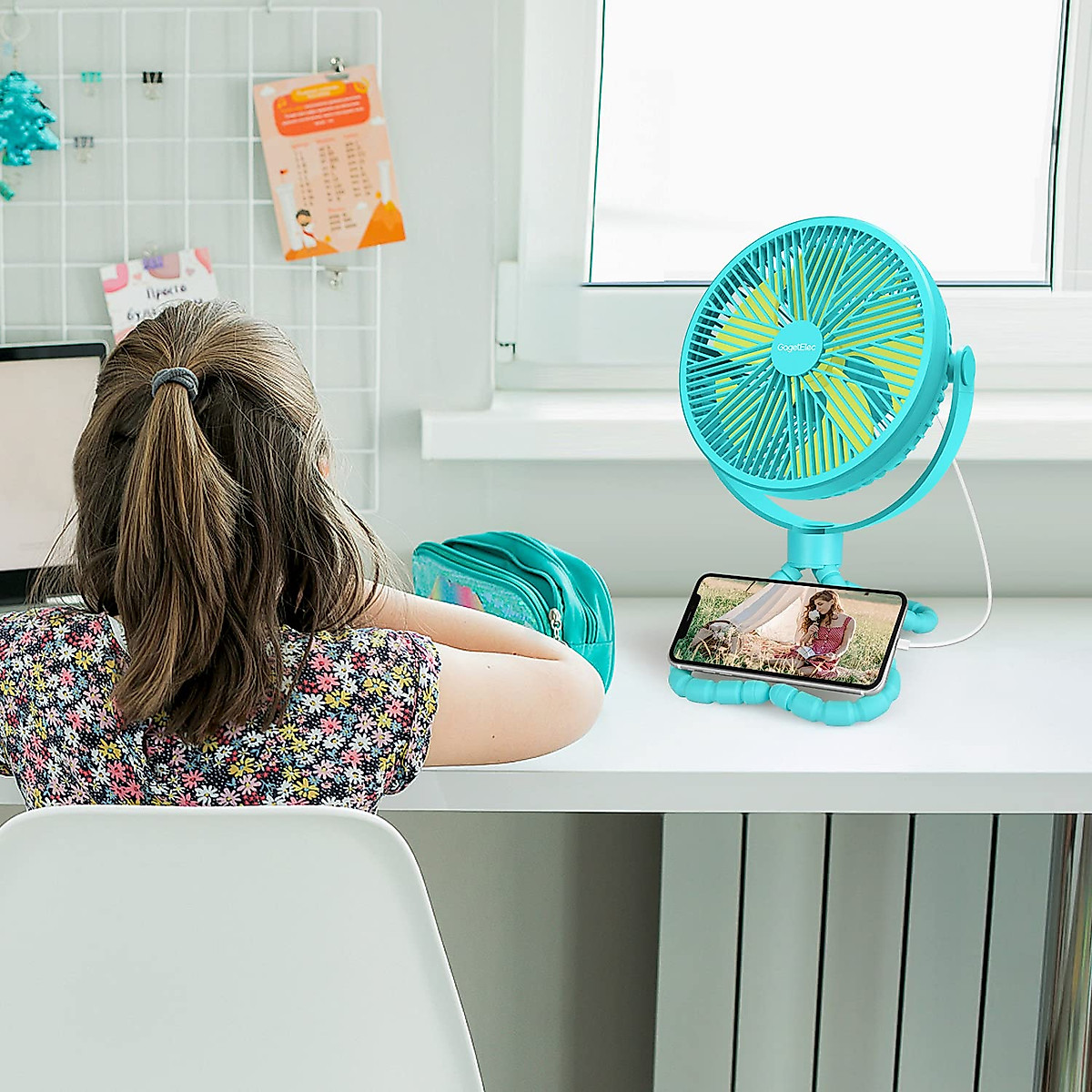 GagetElec 8-Inch Stroller Fan for Baby,10000mAh Personal Portable Fan 4 Speeds Car Seat Baby Fan with Flexible Tripod Fix on Stroller,Car Seat,Golf Cart