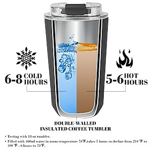 Puraville Insulated Tumblers with Lid, 14 oz Travel Coffee Mug Stainless Steel Vacuum Cup, Leak Proof Reusable Double Walled Coffee Tumbler for Iced and Hot Drinks, Black