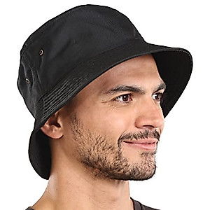 Tough Headwear Bucket Hat for Men & Women - UPF50+ Sun Protection - Foldable Beach Hat - Black