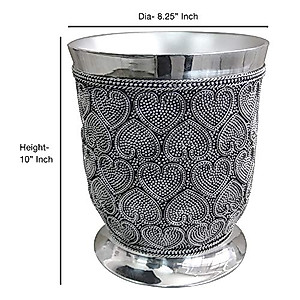 nu steel Beaded Heart Resin Bath Accessory Set for Vanity Countertop, 8 pcs Luxury Ensemble - Cotton Swab, soap Dish, Toothbrush Holder, Tumbler, soap Pump, Waste Basket, Tissue Box, Tray-Chrome