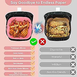 2 Pack Air Fryer Silicone Liners Square Reusable，8.2 Inch Foldable Food Safe Air Fryer Silicone Pot, Non Stick Air Fryer Accessories for Oven , Fits 4 to 7 QT Air Fryer Basket, With Heat-proof Gloves