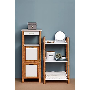 WENKO 3 Tier Ladder Shelf for Bathroom, Kitchen, Living Room, Bamboo, Storage Unit with White Shelves, Dimensions 16.93 x 29.92 x 14.17 in