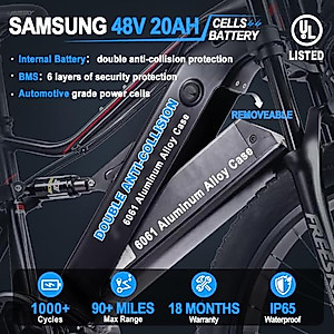 FREESKY Electric Bike for Adults 1000W BAFANG Motor 48V 20Ah Samsung Cells Battery 26" Fat Tire Full Suspension 35MPH Ebike