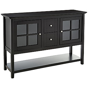 Walker Edison Charlotte Classic Glass Door Storage Buffet, 52 Inch, Black