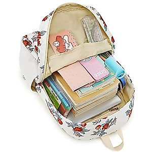 School Backpack for Teen Girls Bookbags Elementary High School Floral Laptop Bags Women Travel Daypacks (Rose Beige)