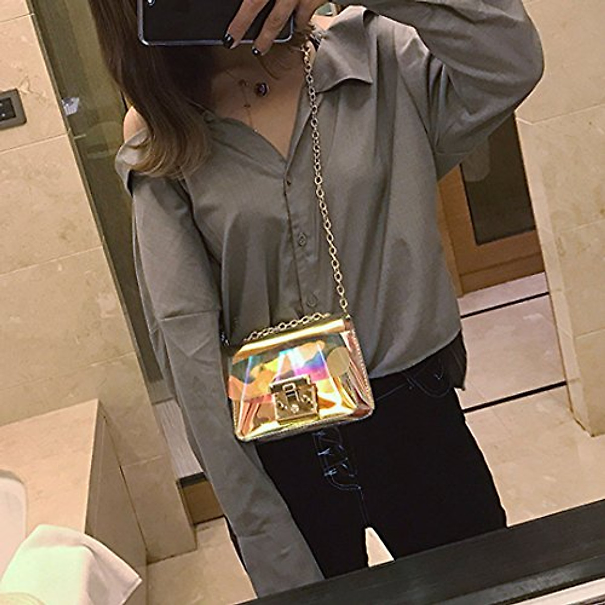 Buddy Supplies Buddy Transparent Hologram Shoulder Bag Glitter Chain Purse Cross Body Sling Bag, Clear, One Size