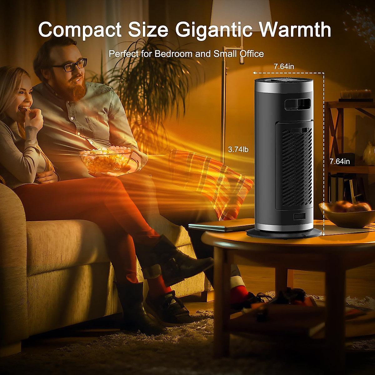 Portable 1500W Electric Space Heater with Remote Control & Thermostat, 4 Heating Modes, 12-Hour Timer, 90° Oscillation, Digital Display, PTC Ceramic for Fast Heating - Ideal for Bedrooms and Offices