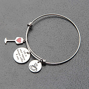 Gzrlyf Coffee Wine Charm Bracelet Barista Jewelry Life Is What Happens Between Coffee Love Gift Wine Lover Gift (coffee wine bracelet)