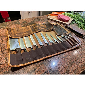Knife Bag Knife Roll - Case for Knives - SharpStyle: Genuine Leather Chef Knife Roll - Beautifully Holds 10 Knives + Utility Pockets - Includes Leather Carry Handle and Strap - Large.